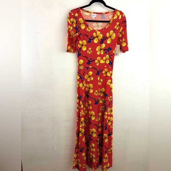 LuLaRoe | Dresses | Lularoeana Red White Polka Dots Gold Floral Maxi ...